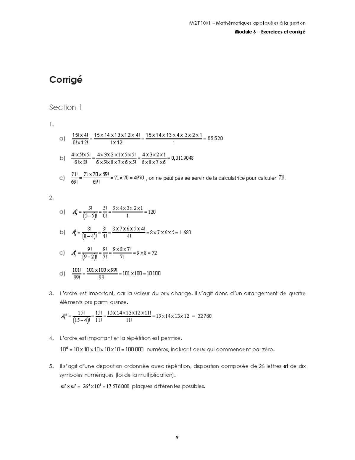 Corrigé 6 Note Module 6 Exercices Et Corrigé Corrigé Section 1