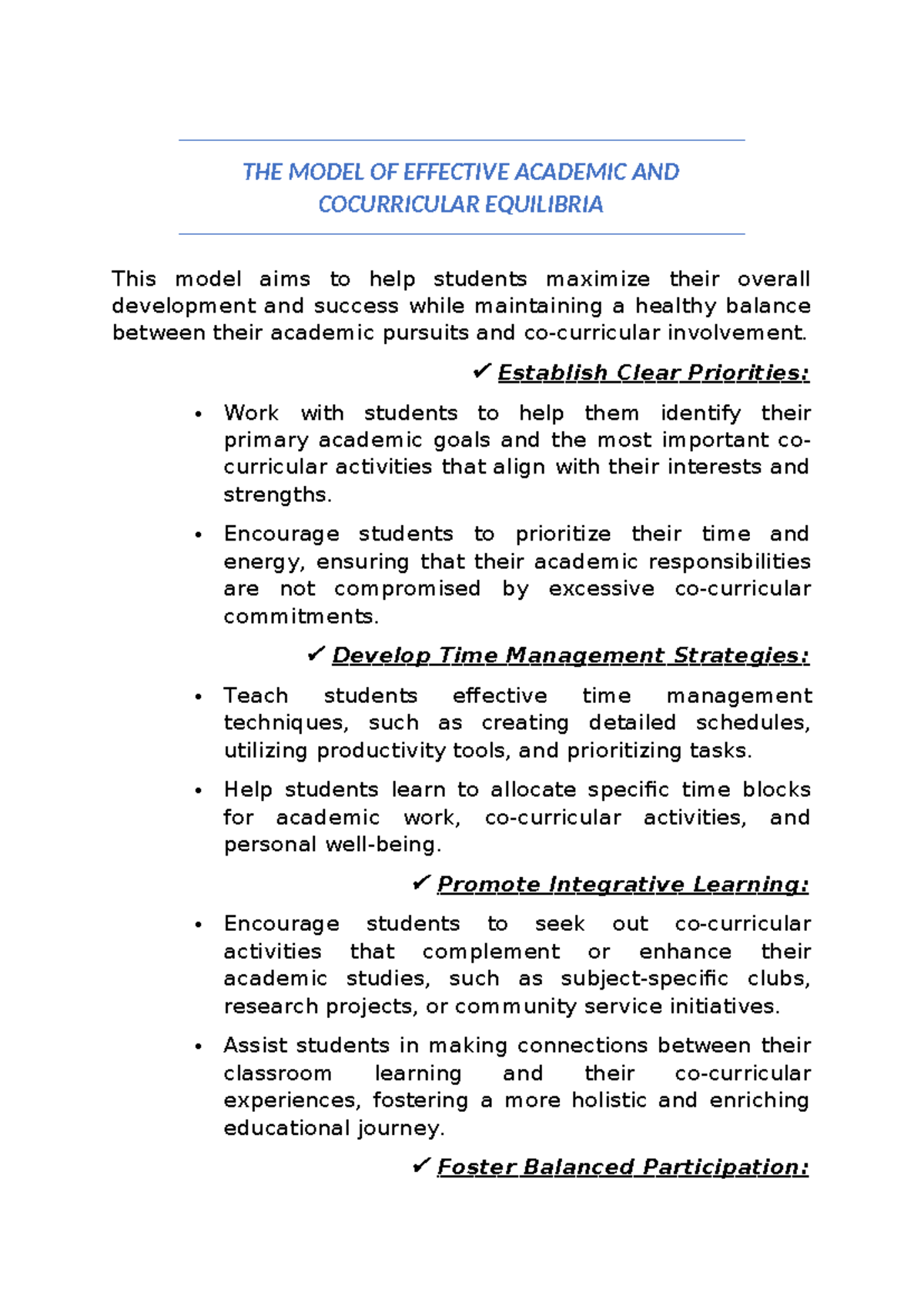 THE Model OF Effective Academic AND Cocurricular Equilibria - THE MODEL ...