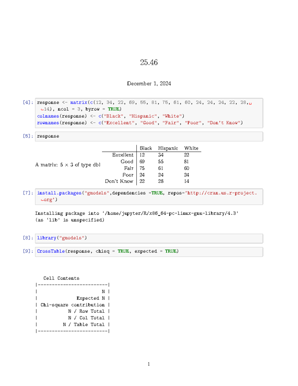 25.46: Chi Square and Two Sided Tables - 25. December 1, 2024 [4]: response