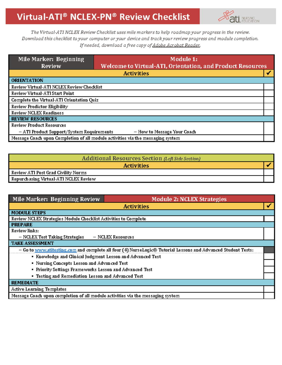 Ati checklist greenlight - The Virtual-ATI NCLEX Review Checklist uses ...