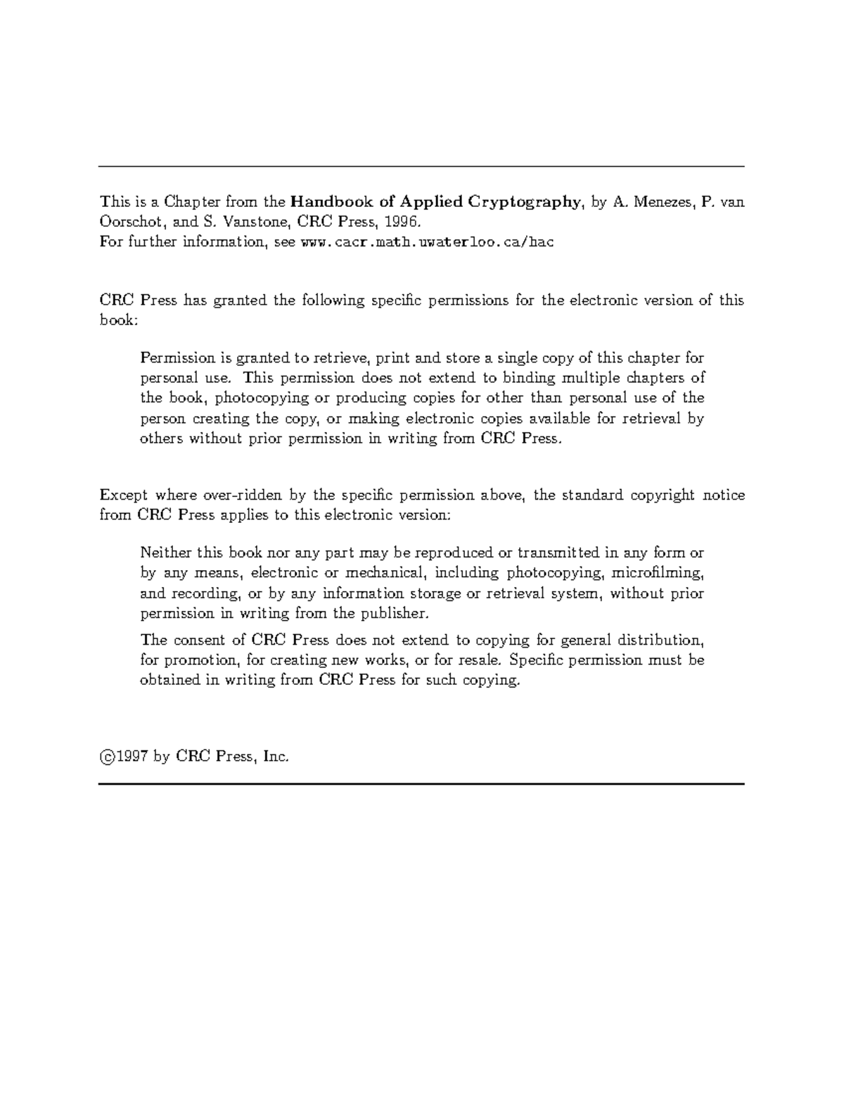 Chap1 Applied Cryptography This Is A Chapter From The Handbook Of Applied Cryptography By A