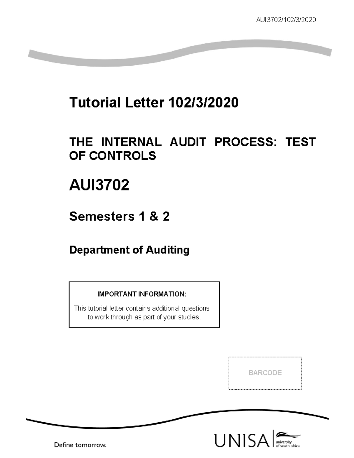 Q&A AUI3702 2020 TL 102 3 doc - AUI3702/102/3/ Tutorial Letter 102/3 ...