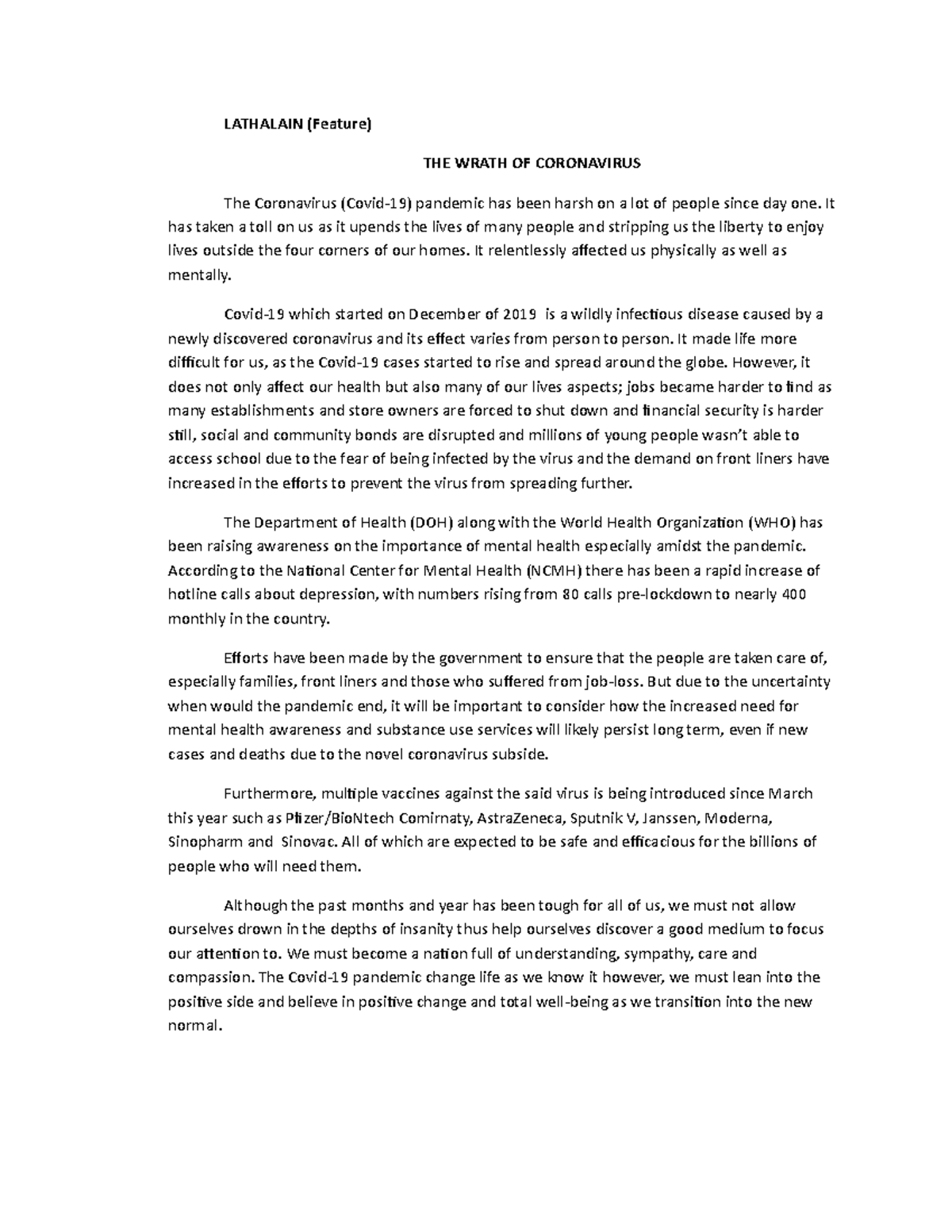 Science - Please - LATHALAIN (Feature) THE WRATH OF CORONAVIRUS The ...