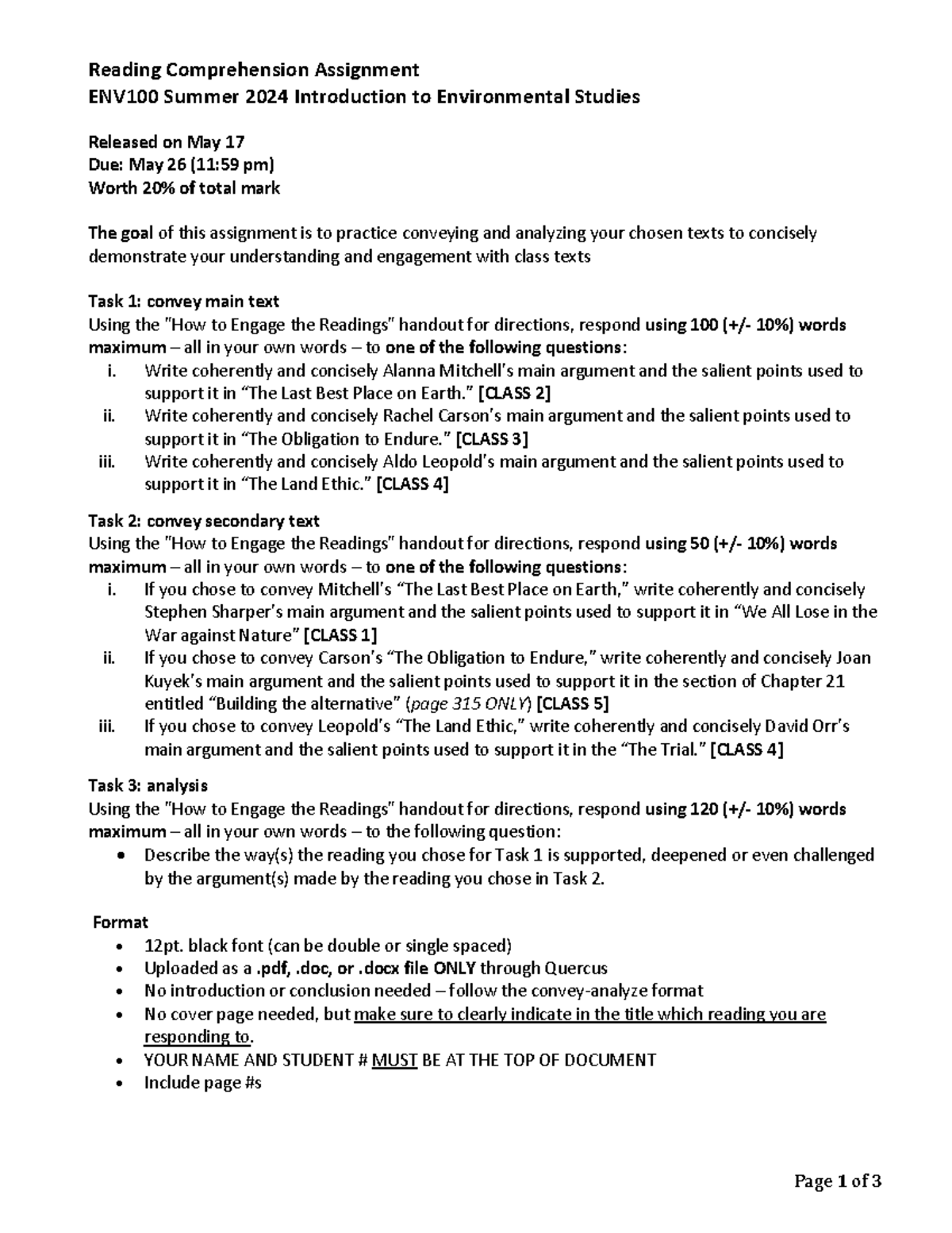 Reading Comprehension Assignment - Instructions (Summer 2024) - Page 1 ...