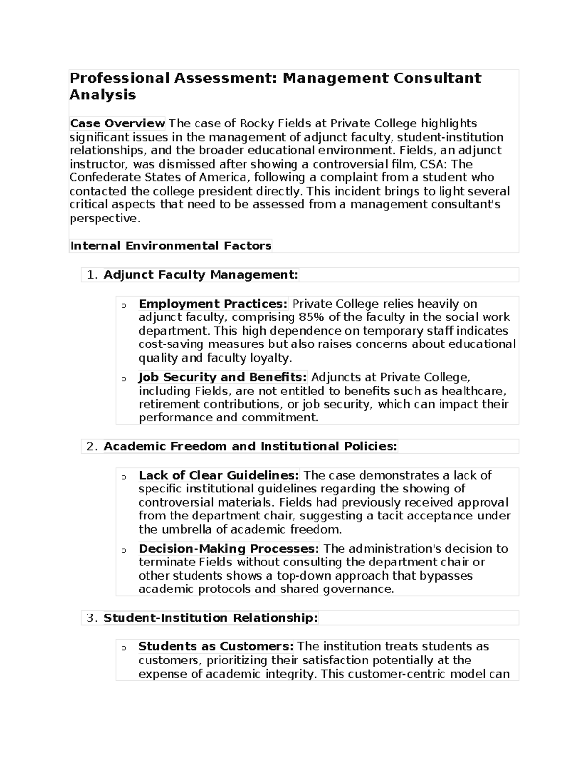 Leadership assignment - Professional Assessment: Management Consultant ...