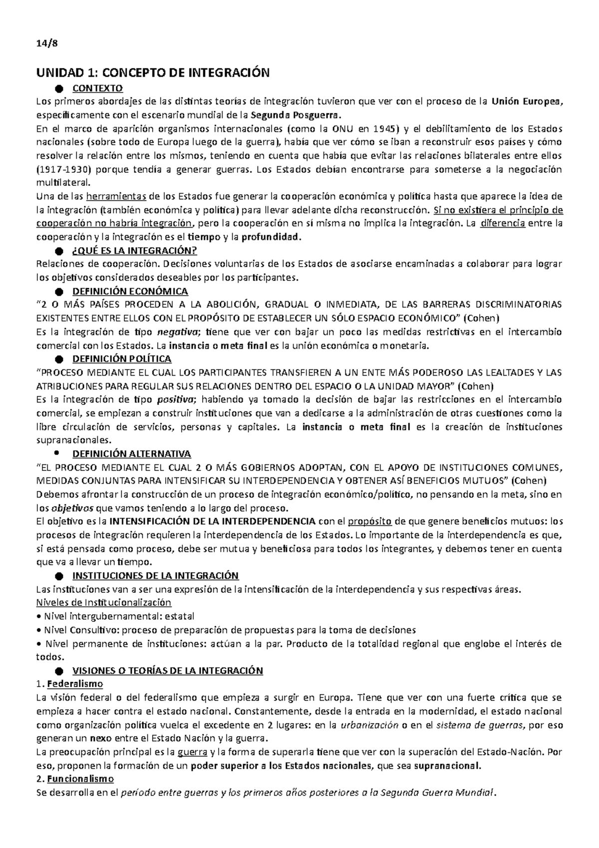 Resumen de Integración - 14/ UNIDAD 1: CONCEPTO DE INTEGRACIÓN CONTEXTO ...