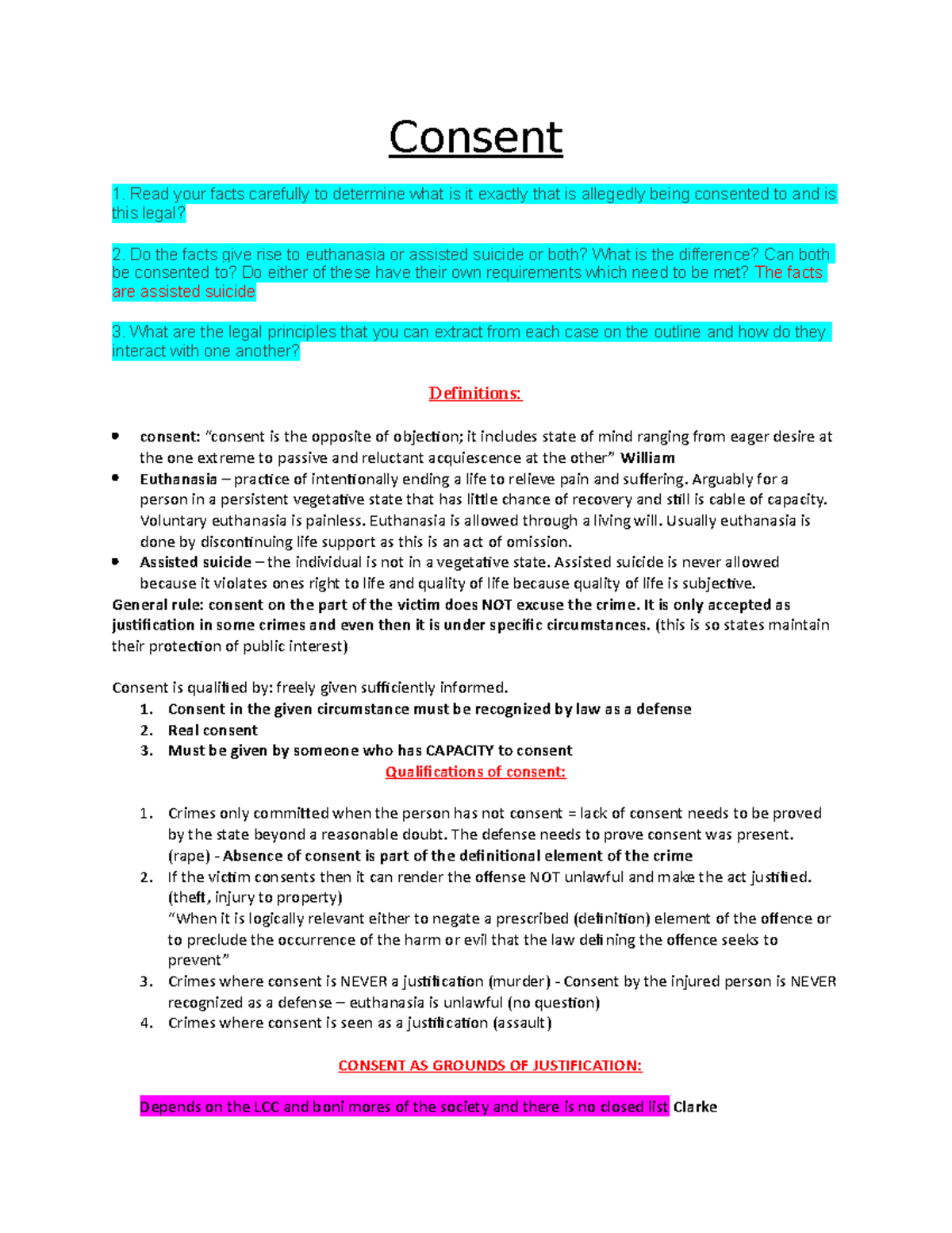 Consent notes and summary from textbook readings - LAWS 2014 - Wits ...