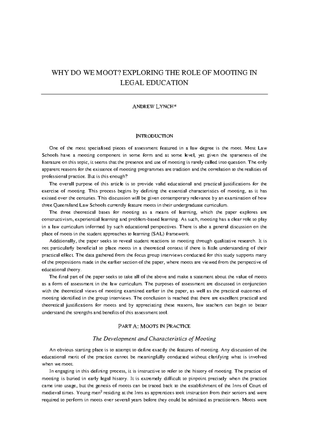 6104 why do we moot exploring the role of mooting in legal education ...