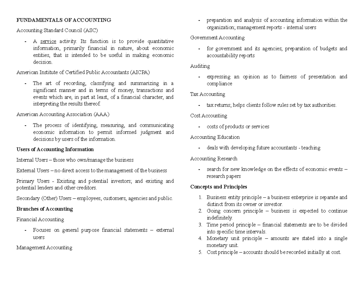FUND - FUNDAMENTALS OF ACCOUNTING 123456789 SENIOR HIGH LECTURE NOTES ...