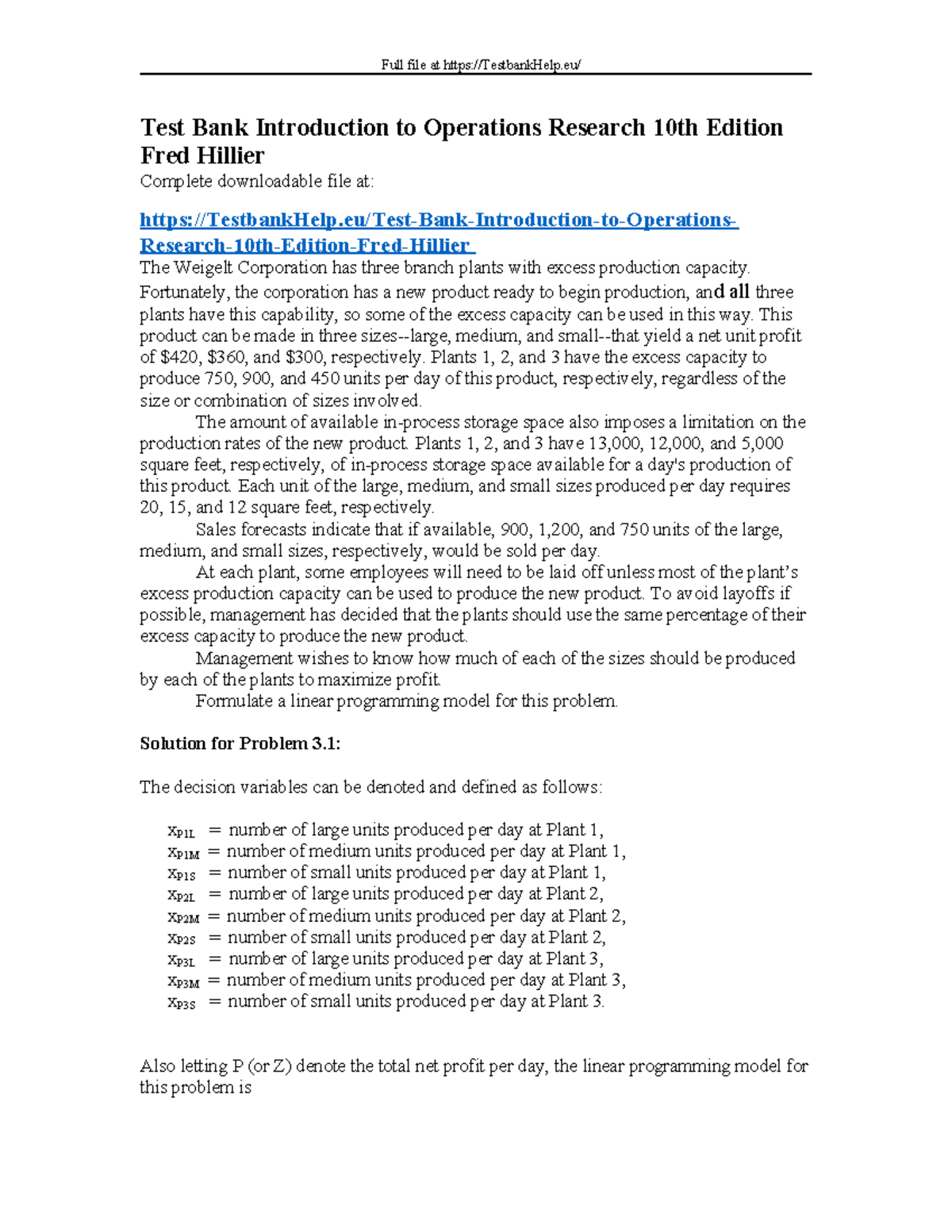 Pdfcoffee - Modelling - Test Bank Introduction to Operations Research ...