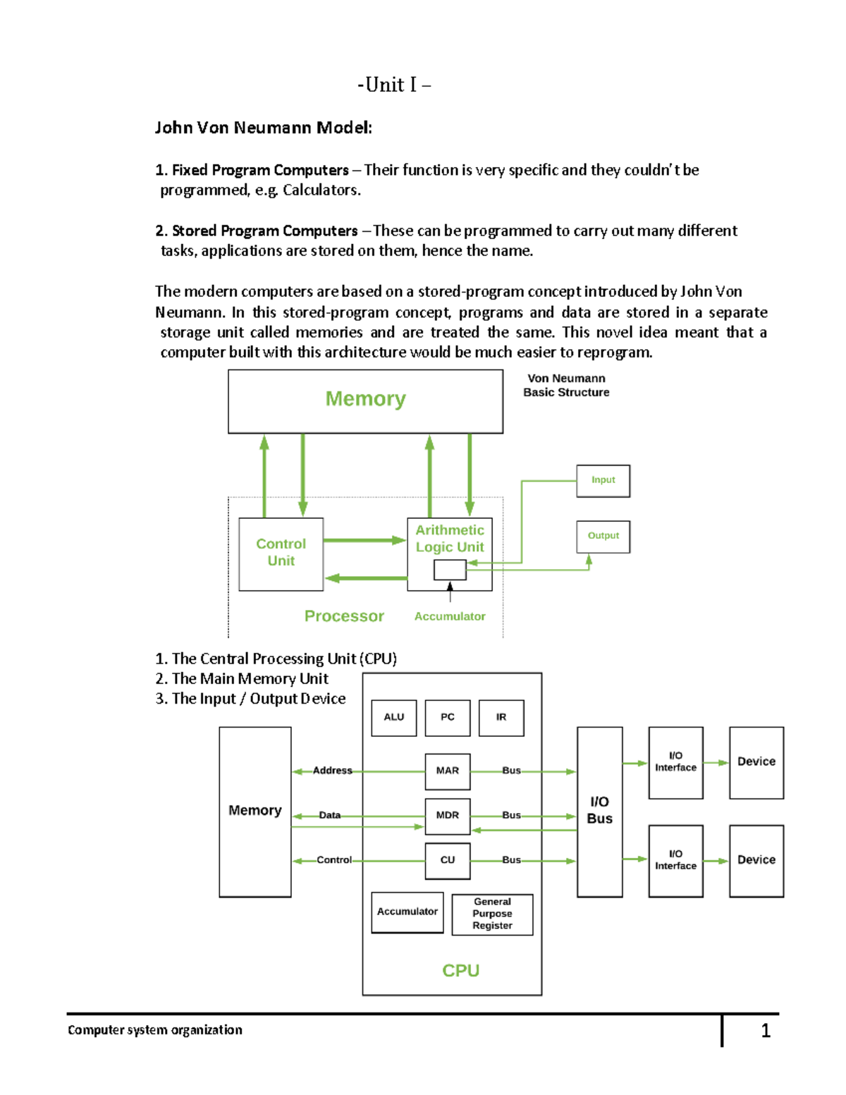 CSO I UNIT - C.S.O unit one notes - Computer system organization 1 John ...