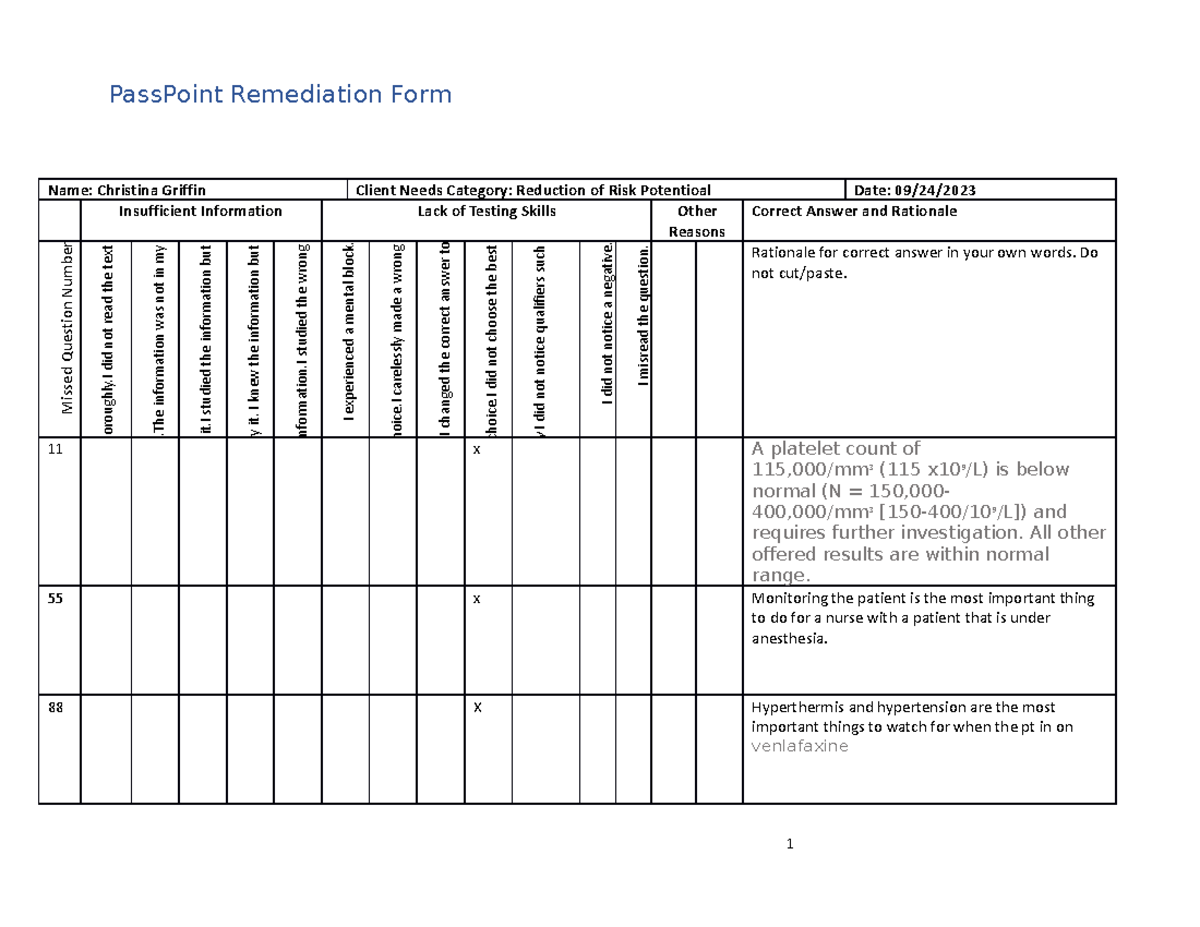 Pass Point Remediation Form 2023-1 (2) week 3 - PassPoint Remediation ...