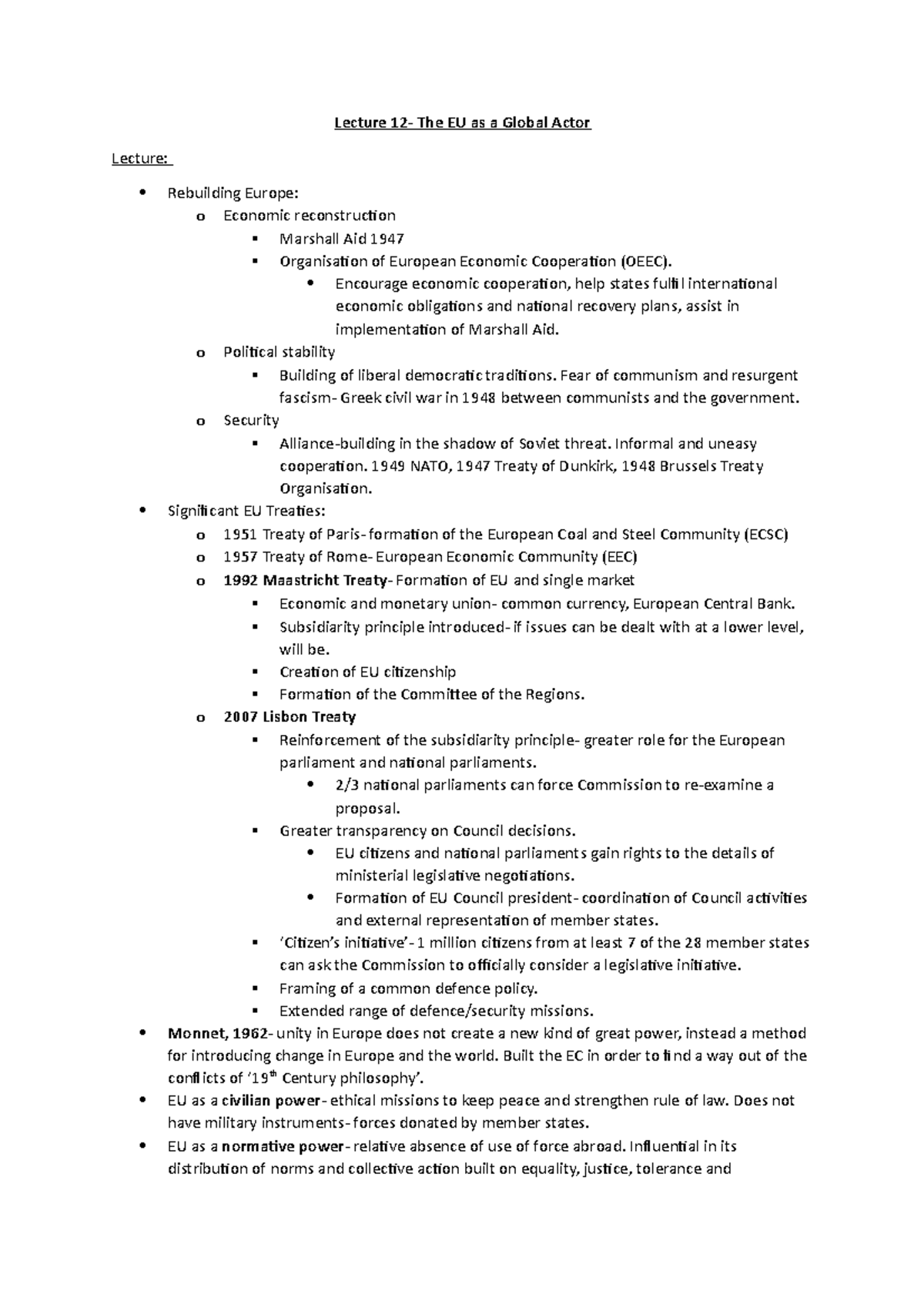 Lecture 12- EU - Lecture 12- The EU as a Global Actor Lecture ...
