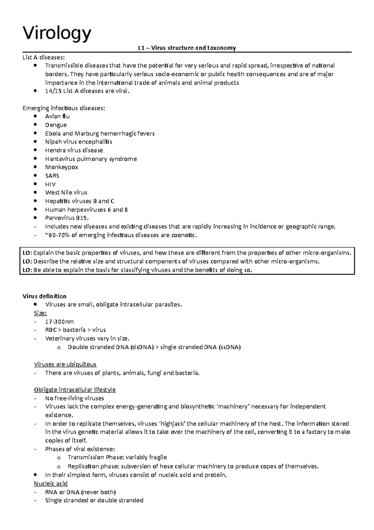 Virology revised notes - Virology L1 – Virus structure and taxonomy ...