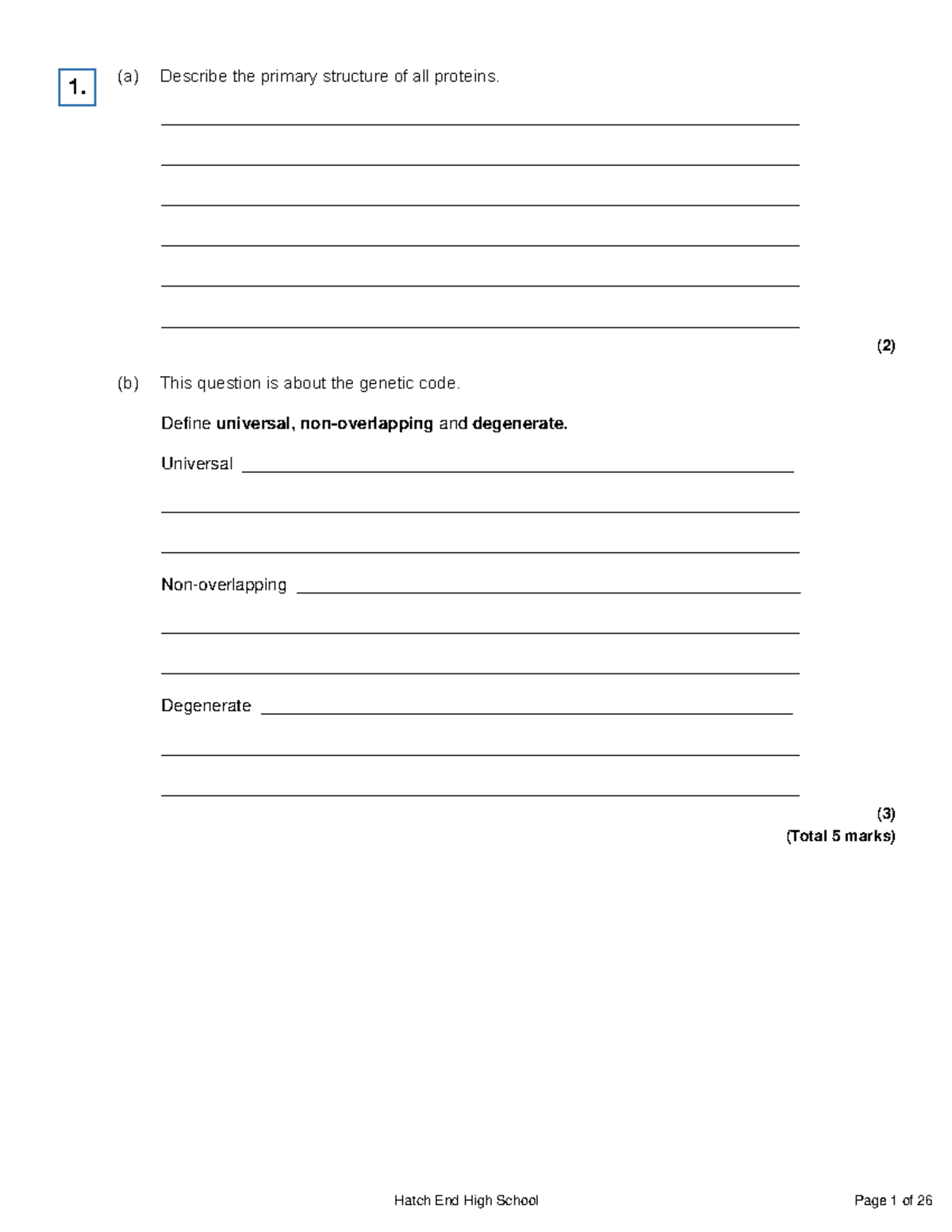 AQA CH8 Protein synthesis DNA Revision Questions - (a) Describe the ...