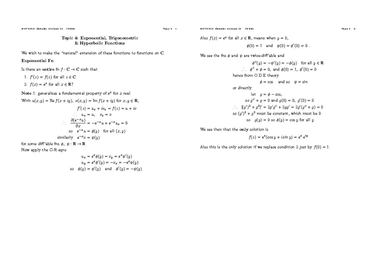 WEB4 - Lecture notes 4 - MATH2521 Complex Analysis S2 (WEB) Topic 4 ...