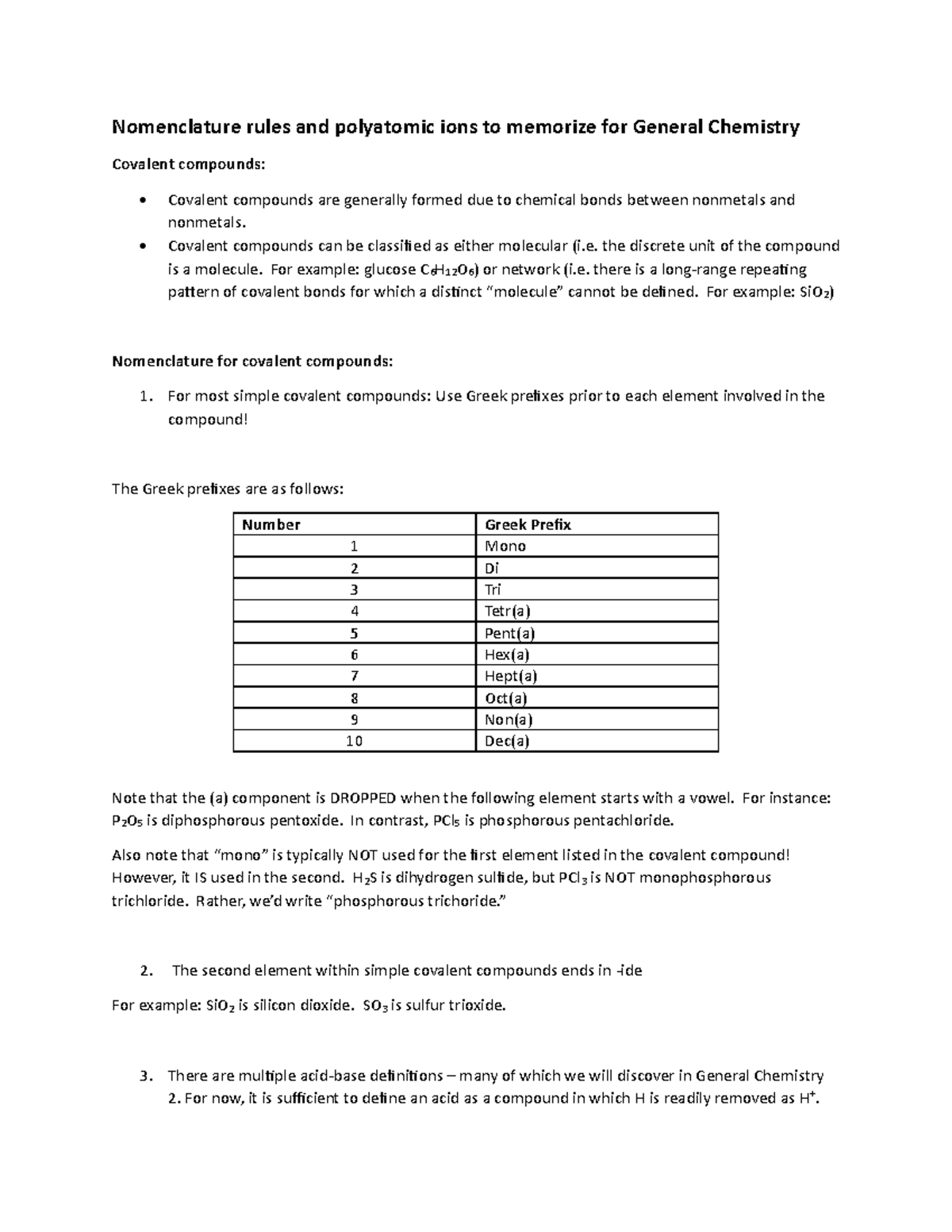 Nomenclature and Polyatomic Ions - Nomenclature rules and polyatomic ...