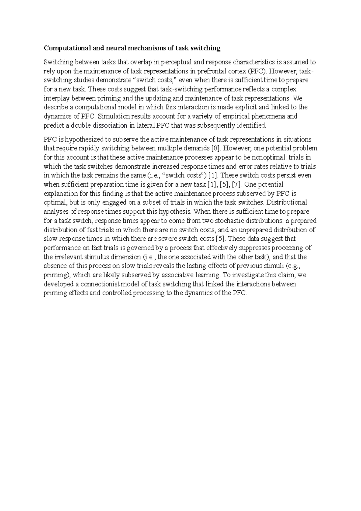 Computational and neural mechanisms of task switching - However, task ...