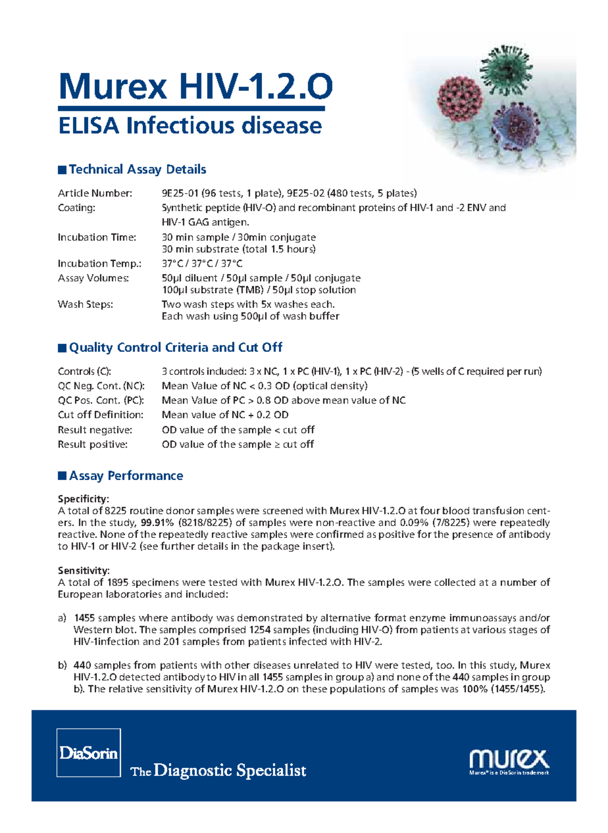 Murex HIV Inserto Caracteristicas - ELISA Infectious disease Murex HIV ...