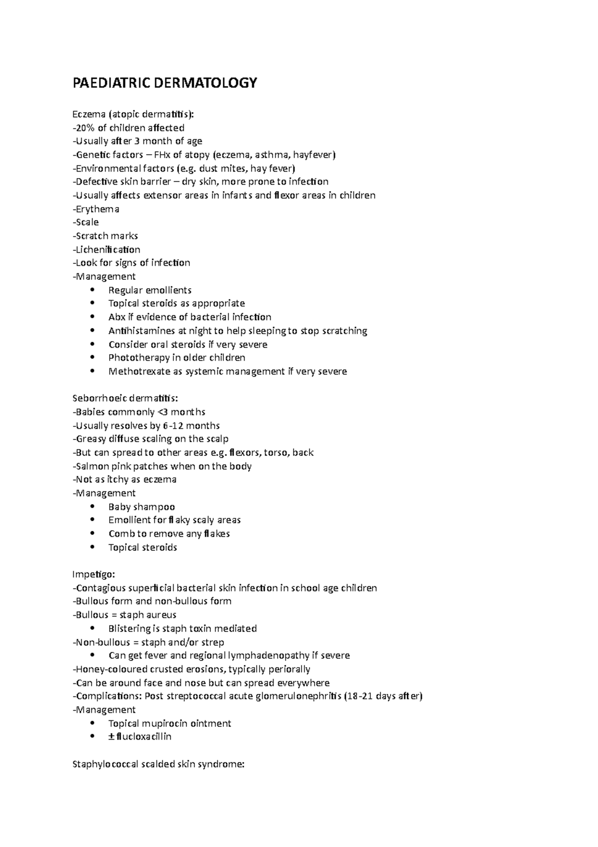 Paediatric Dermatology - PAEDIATRIC DERMATOLOGY Eczema (atopic ...