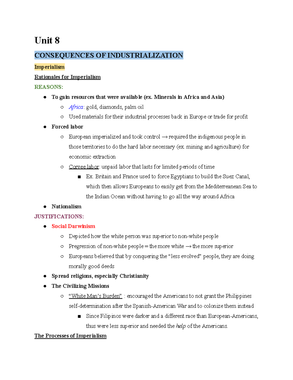 World History Unit 8 Notes - Unit 8 CONSEQUENCES OF INDUSTRIALIZATION ...