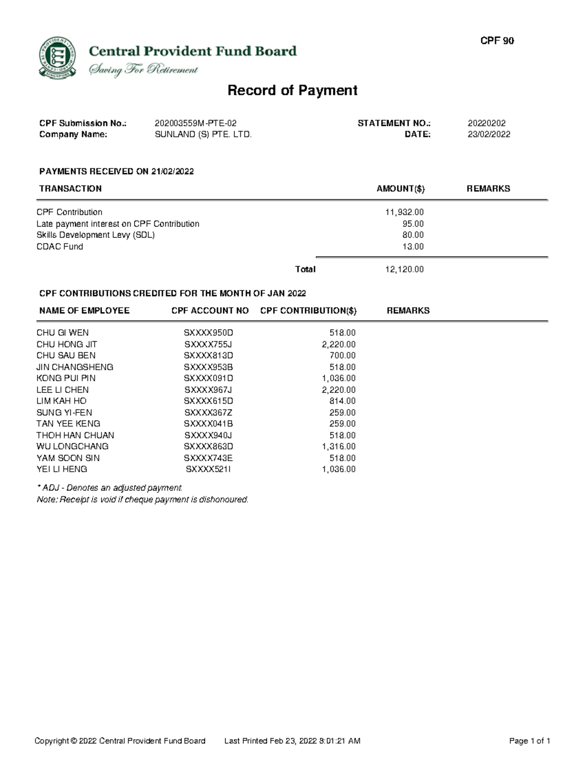 Rop Result (64) - 1qweafs wer r - Record of Payment Late payment interest on CPF Contribution 95 ...