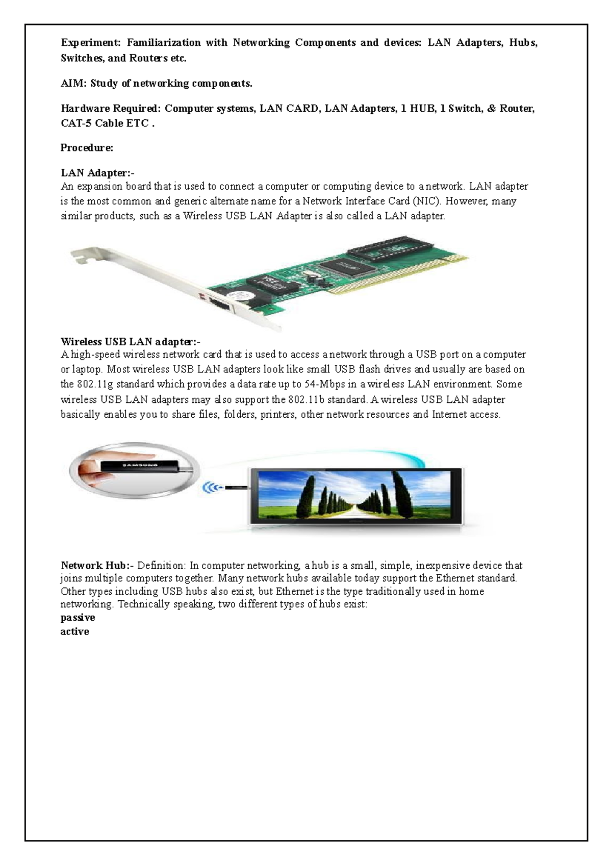 Practical 1,2 - Experiment: Familiarization with Networking Components and devices: LAN Adapters ...