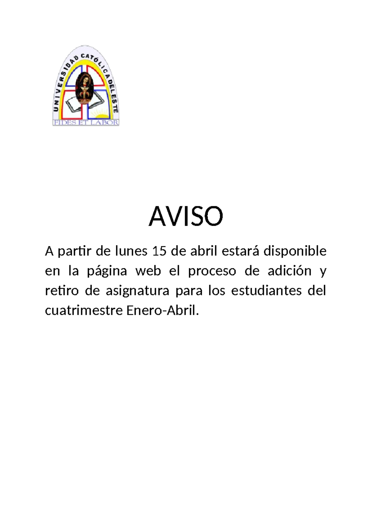 Aviso - todo - Matematica Superior 1 - AVISO A partir de lunes 15 de ...
