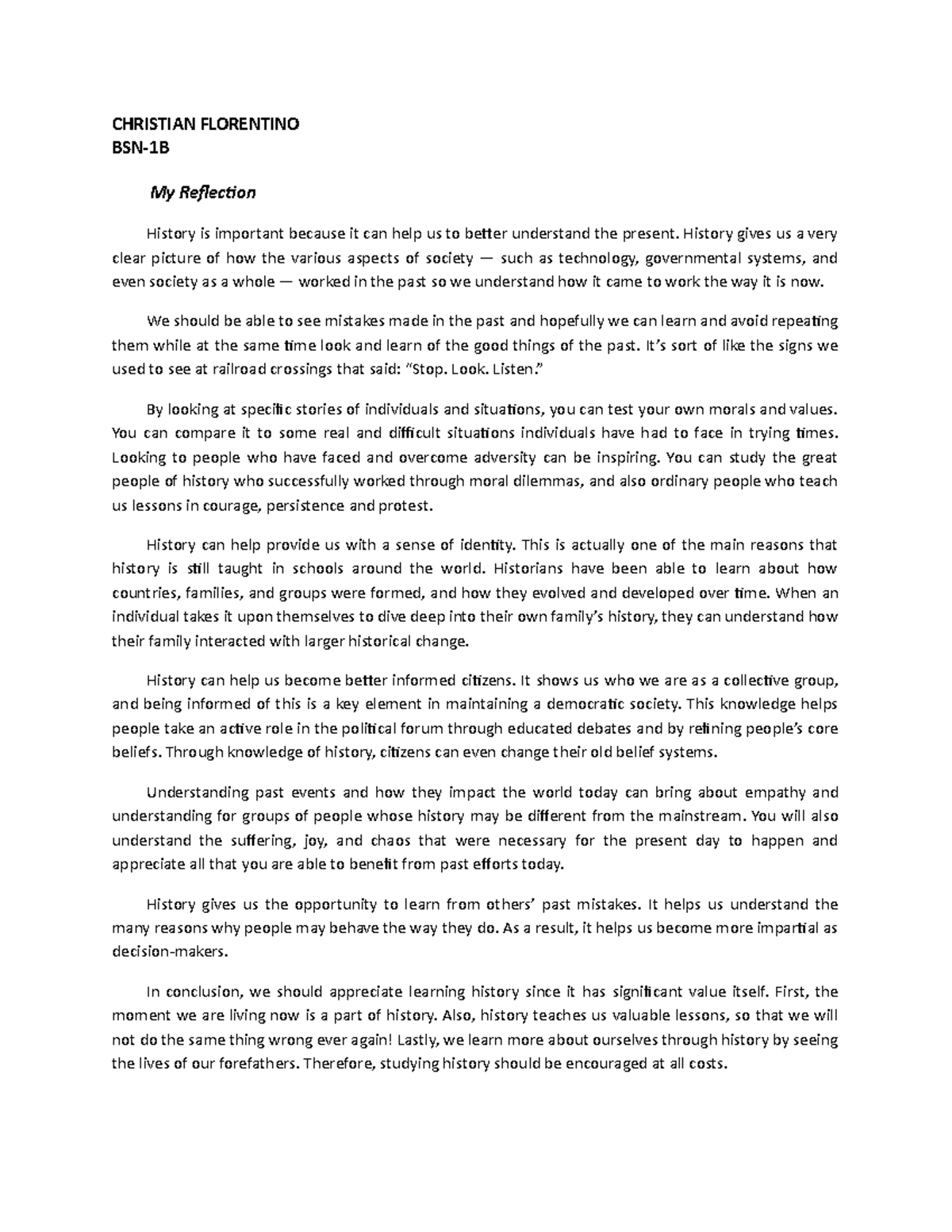 Reflective Essay - nothing to say - CHRISTIAN FLORENTINO BSN-1B My ...
