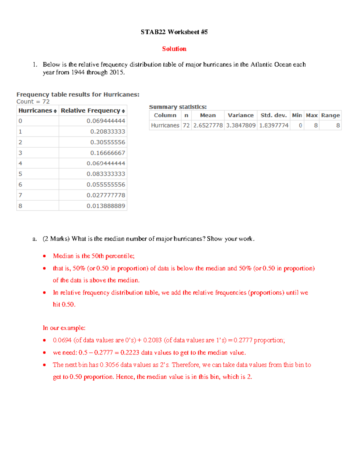 STAB22 Worksheet #5 Solution-2 - STAB22 Worksheet # Solution Below is the relative frequency ...