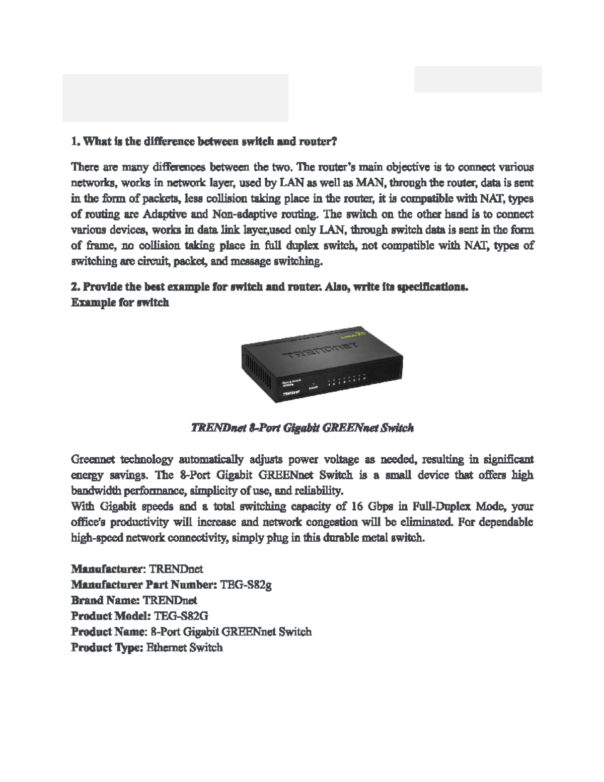 Switch and router - Computer Engineering as a Discipline - Studocu