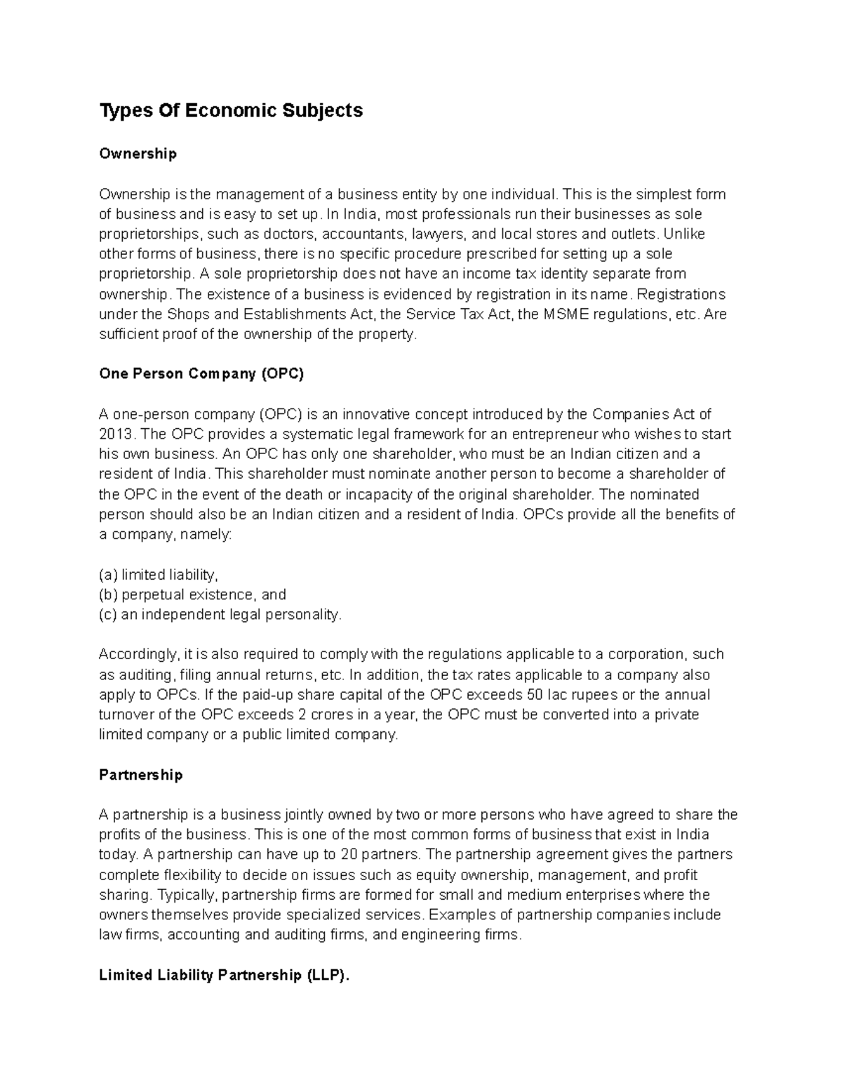 Types Of Economic Subjects - Types Of Economic Subjects Ownership ...