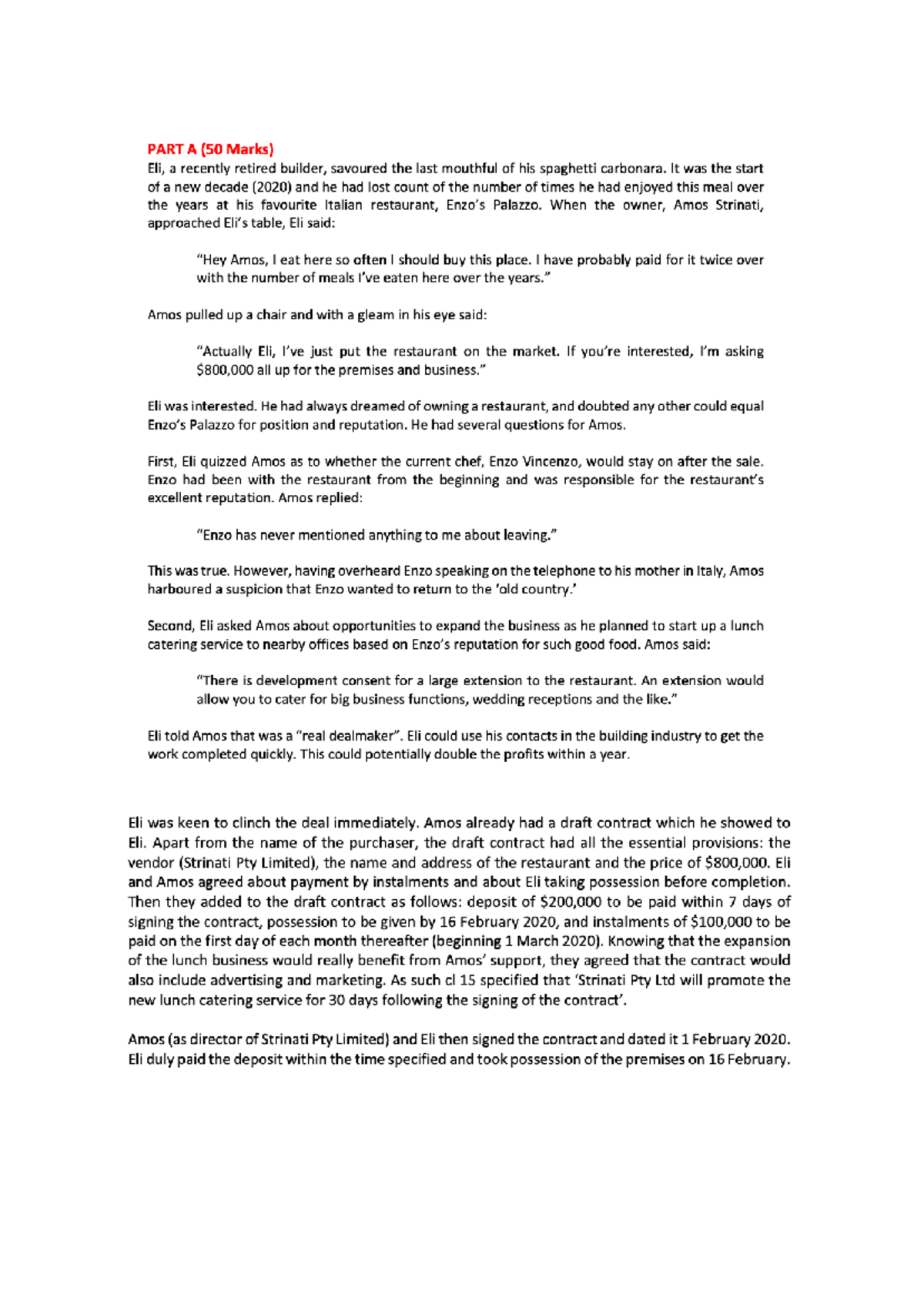 W13 contract problem question - Issues: Did any pre-contractual statements made by Amos form ...