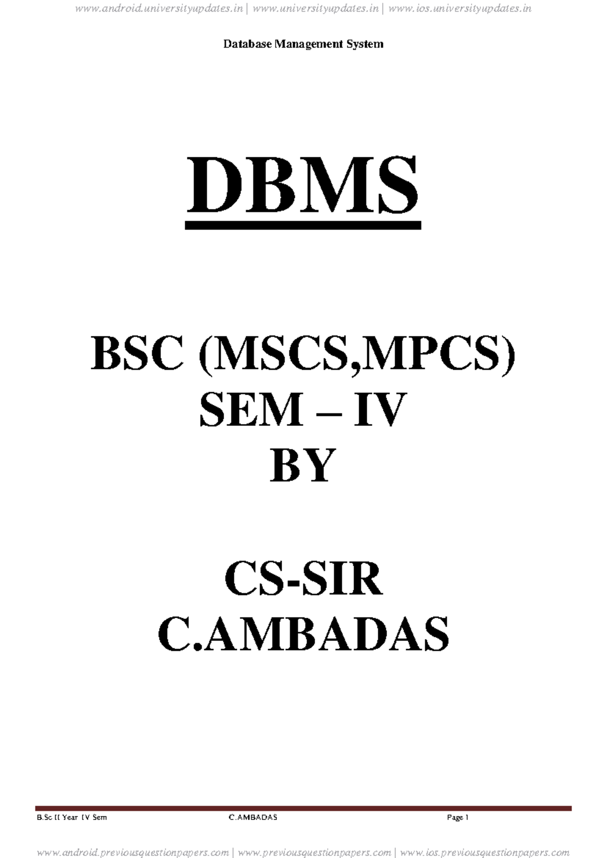 BSC IIYR IV SEM DBMS Total Notes - Database Management System B II Year ...