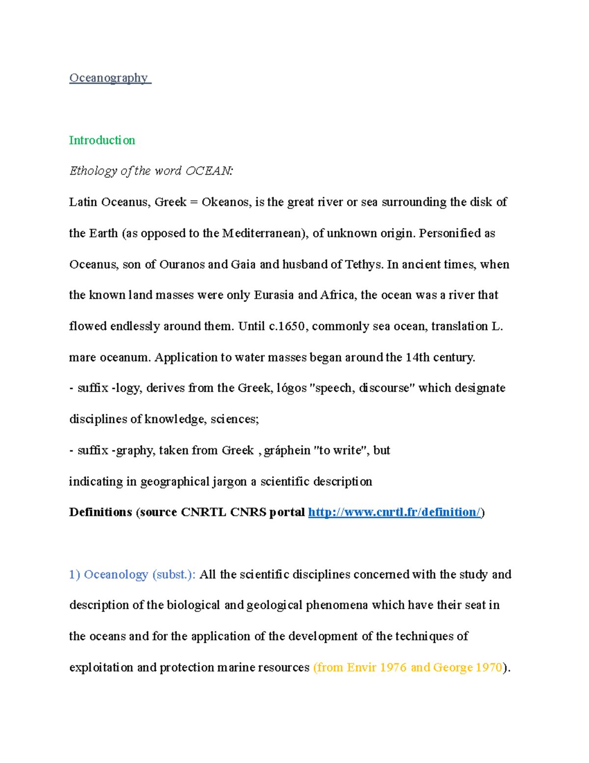Oceanography - Oceanography Introduction Ethology of the word OCEAN ...