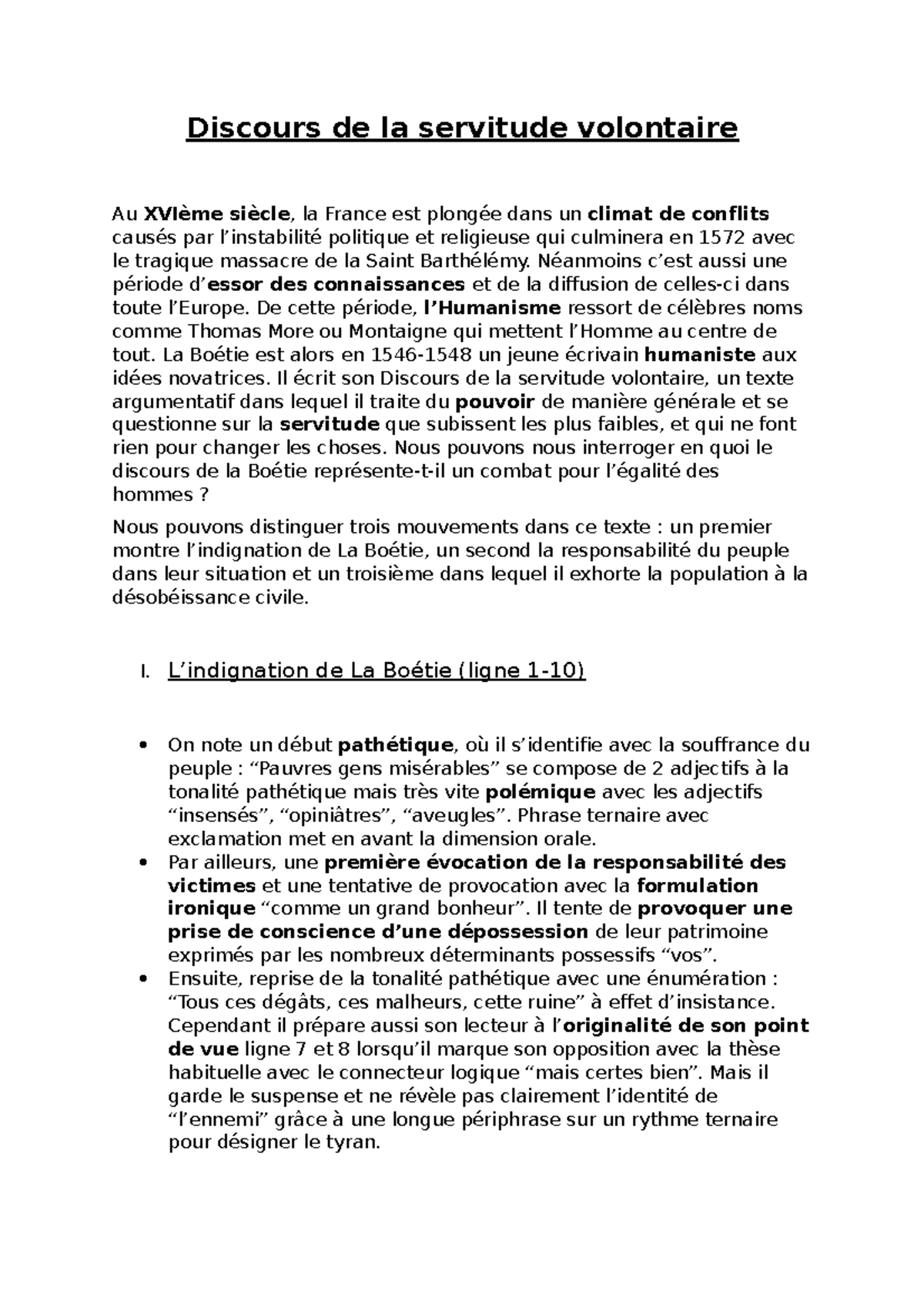 Fiche bac Servitude - okok - Discours de la servitude volontaire Au ...