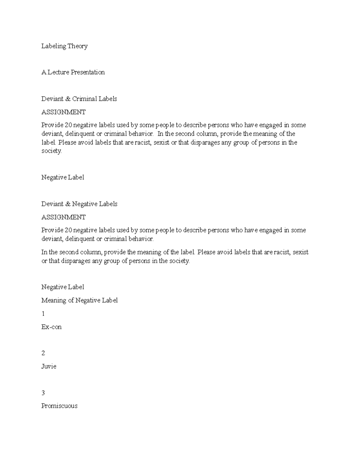 SOC324 - Labeling Theory - Labeling Theory A Lecture Presentation ...