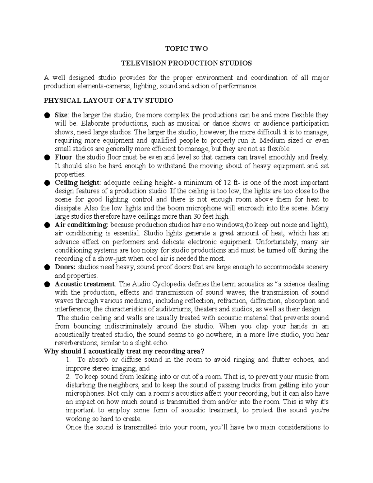 Topic 2 to 7 TV Production notes - TOPIC TWO TELEVISION PRODUCTION ...