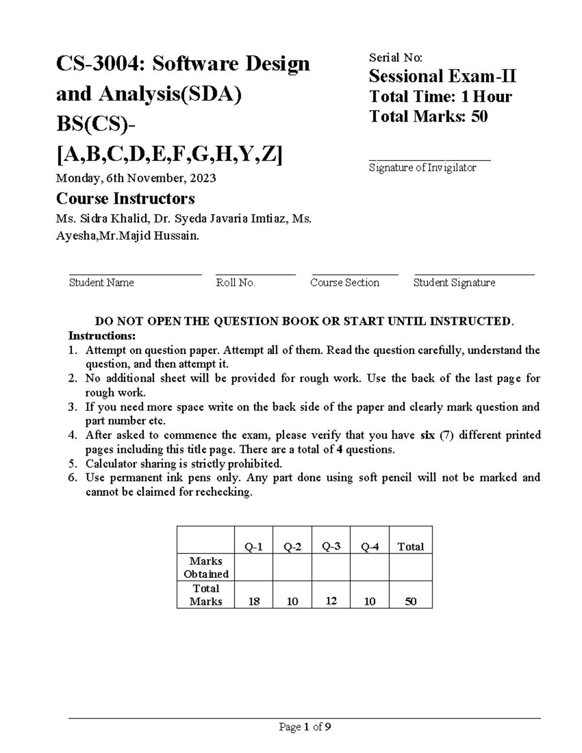 Sessional 2 Solution SDA-2023 ...