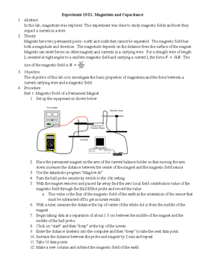 Experiment 15 - Physics Lab 2 labs - Purpose: To study electric fields ...