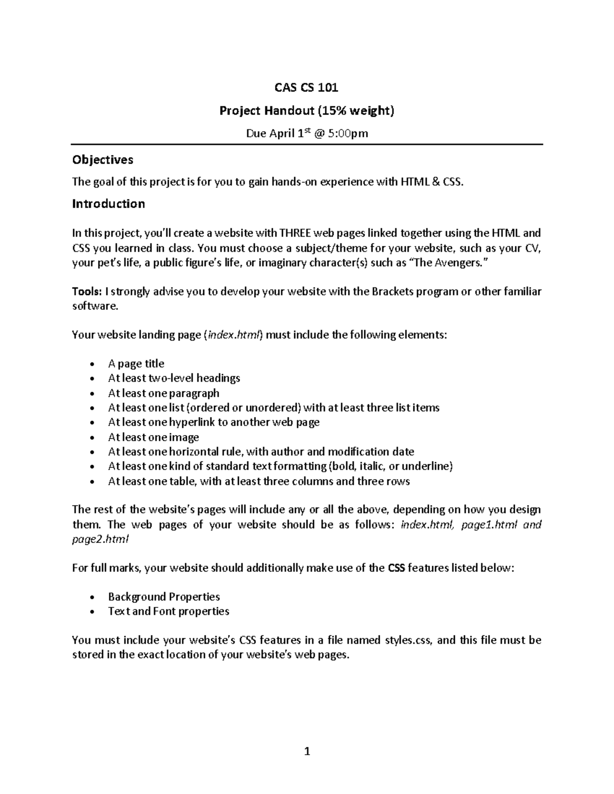 CS 101 Project 1 Handout - Introduction In this project, you'll create ...