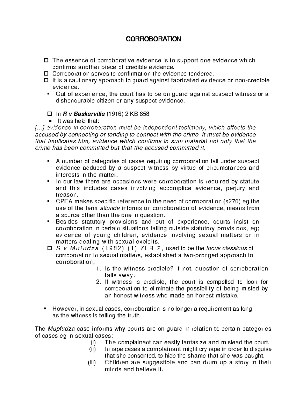 Corroboration (Cautionary Rule) - CORROBORATION The essence of ...