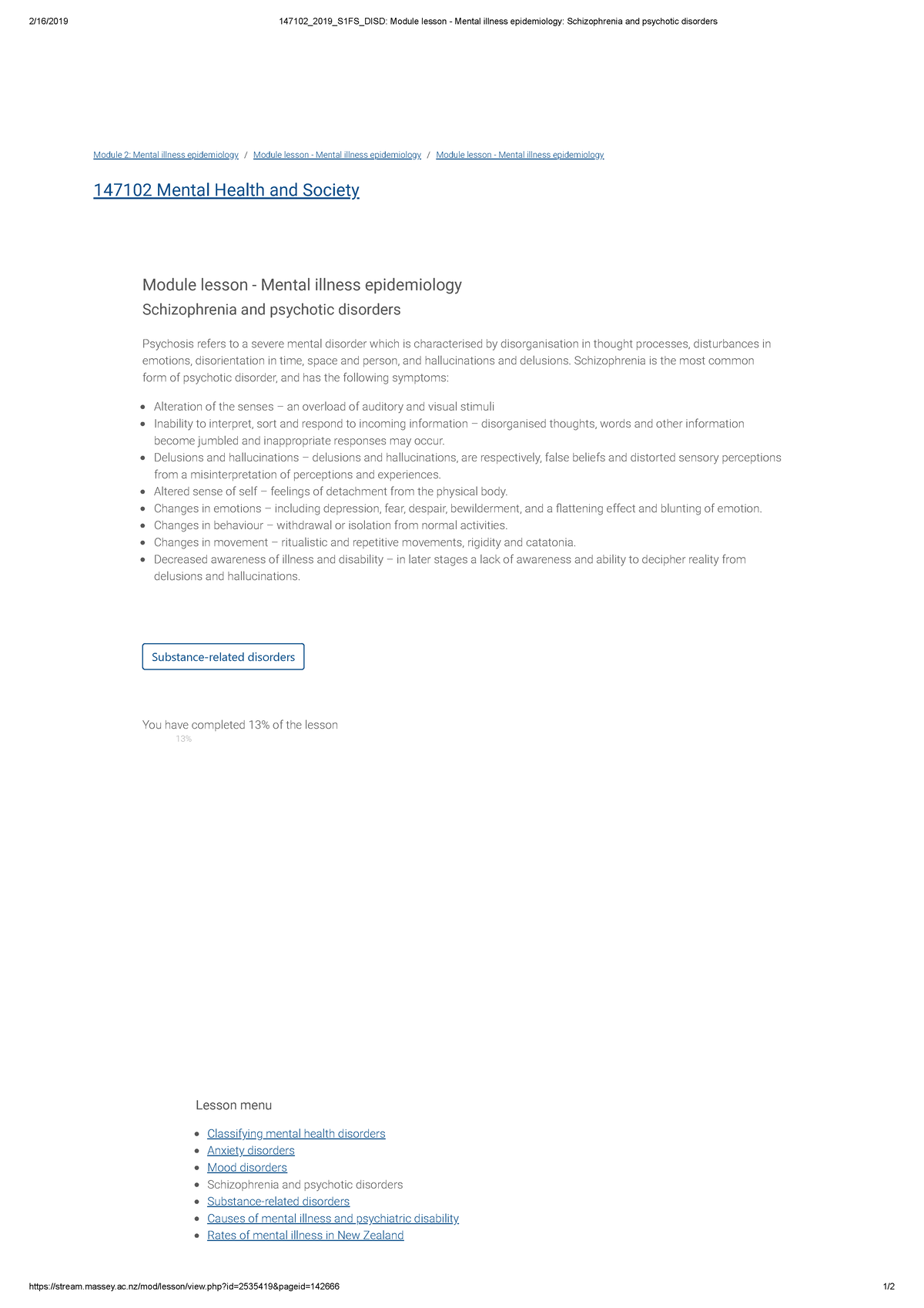 Module lesson - Mental illness epidemiology Schizophrenia and psychotic ...