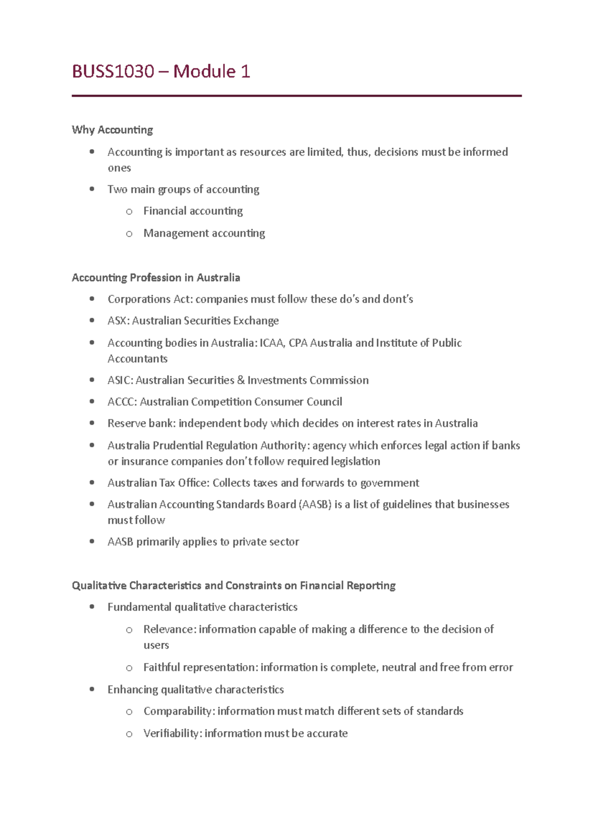BUSS1030 - Lecture 1 - BUSS1030 – Module 1 Why Accounting Accounting is ...