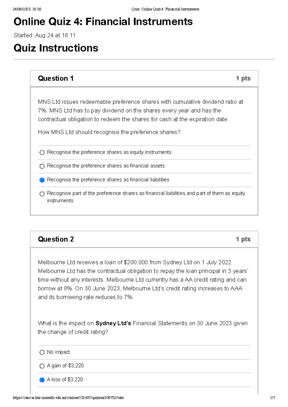 Quiz Online Quiz 4 Financial Instruments - Online Quiz 4: Financial ...