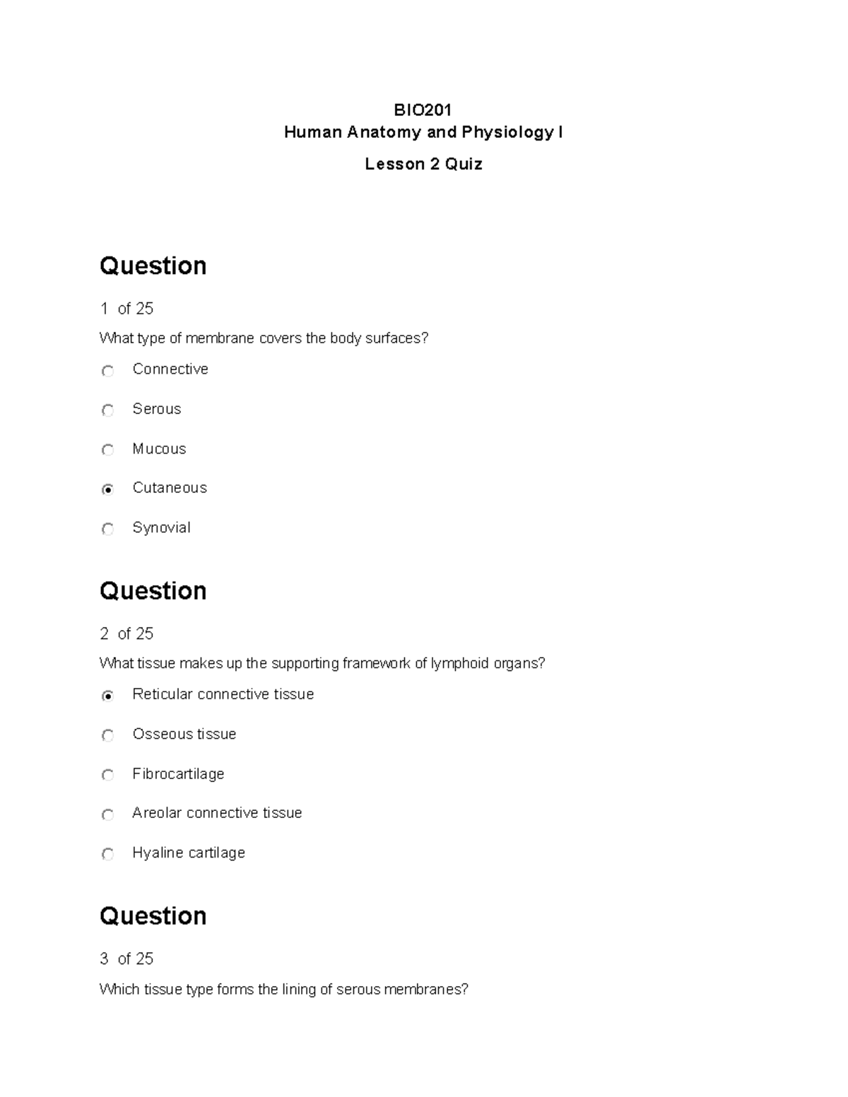 Lesson 2 Quiz - quiz - BIO Human Anatomy and Physiology I Lesson 2 Quiz ...