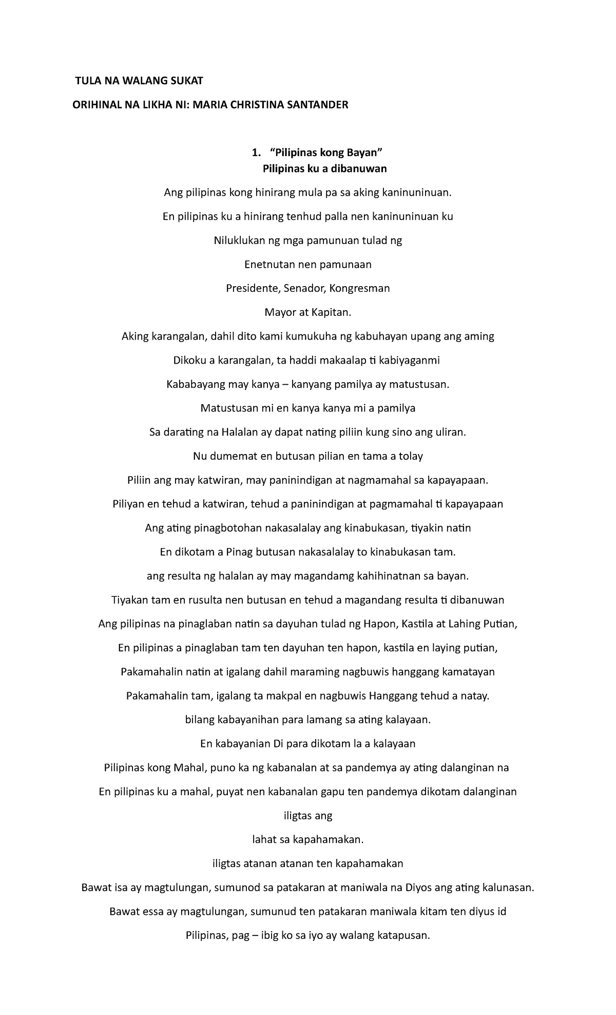 MGA TULA NA Walang Sukat AT Maikling Kwento - TULA NA WALANG SUKAT ...