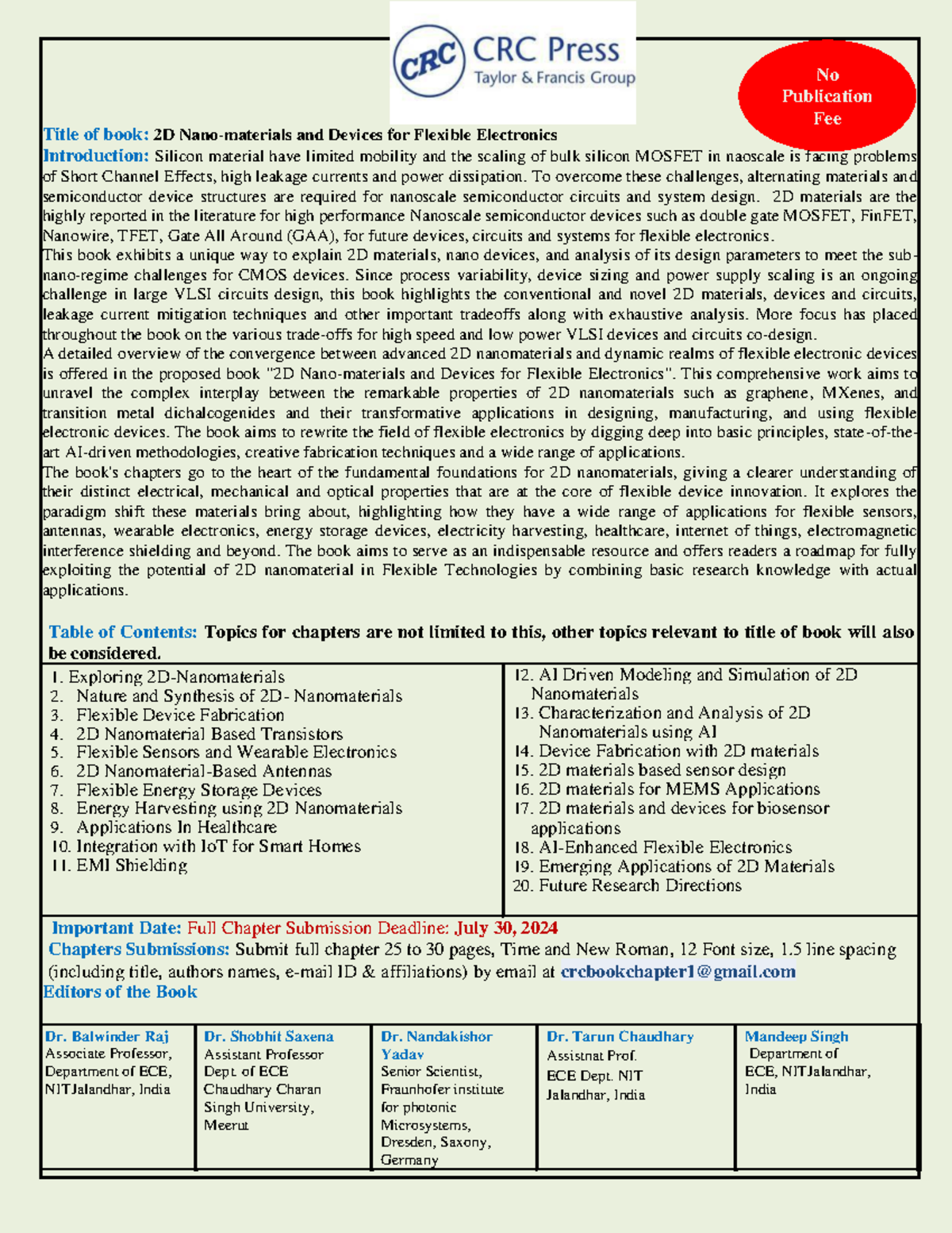 Call for Chapters-CRC Press Book - Call for Chapters Title of book: 2D ...