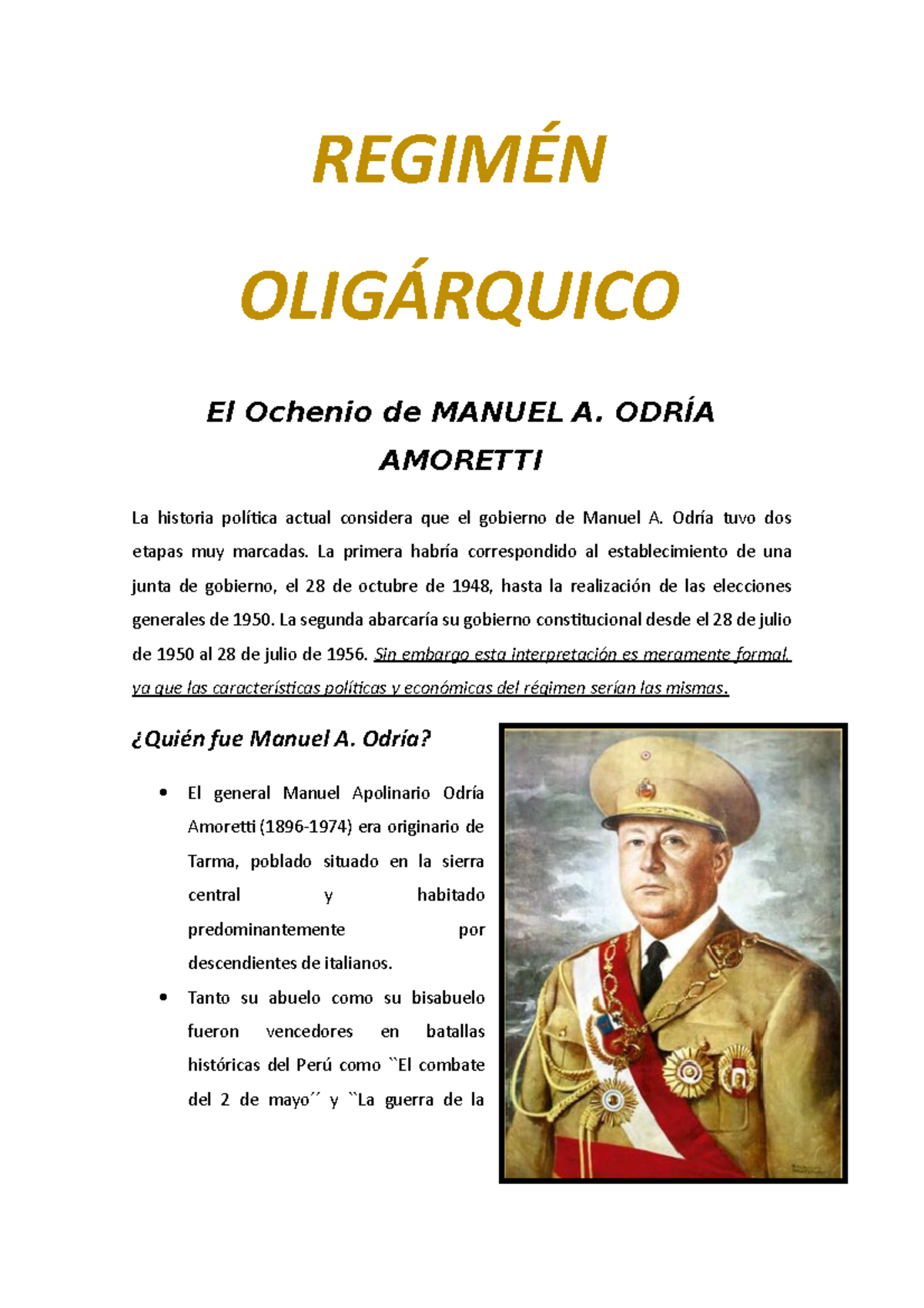 Desarrollo Economico Y Politico EN LOS AÑOS 50 - REGIMÉN OLIGÁRQUICO El ...