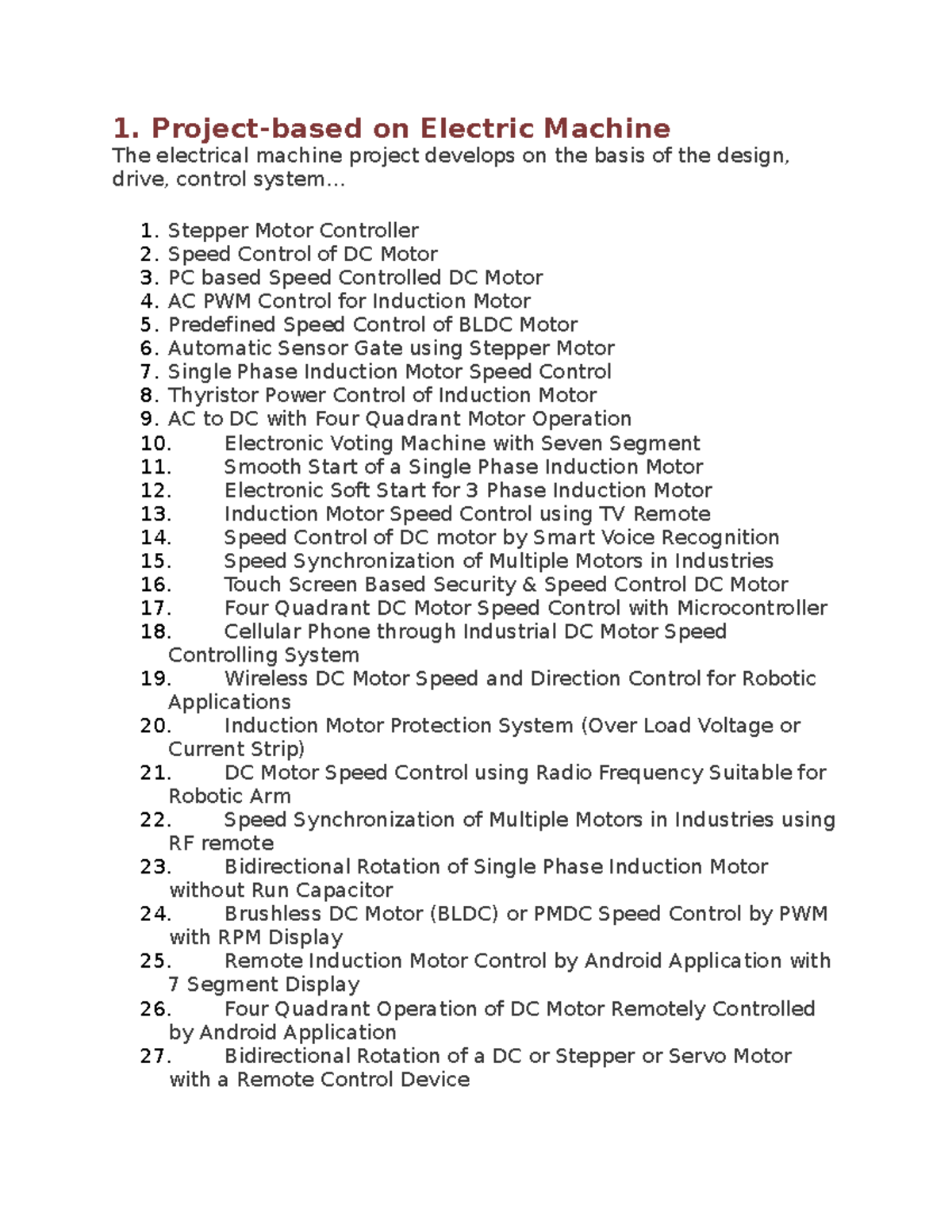 Admire research Projects - 1. Project-based on Electric Machine The ...